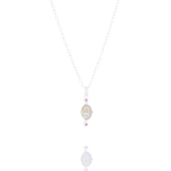 INARI JEWELLERY Sterling Silver White Gold Plated Labradorite And Pink Sapphire Necklace - Grey/silver/pink