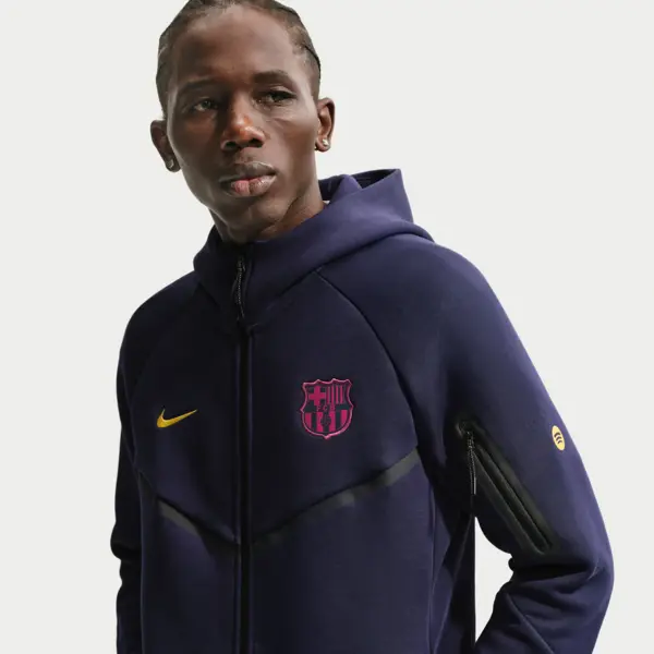 Nike Fc Barcelona Tech Fleece Windrunner Soccer Full-zip Hoodie - Blue