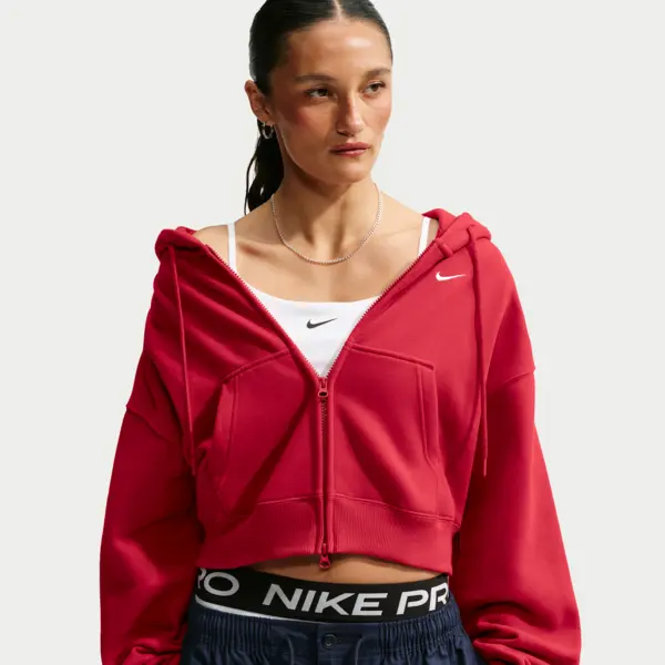 Nike Studio Fleece Weight Oversized Full-zip Cropped Hoodie - Red