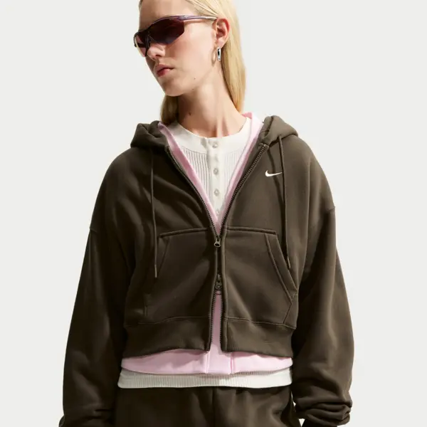 Nike Studio Fleece Medium Weight Oversized Full-zip Cropped Hoodie - Brown