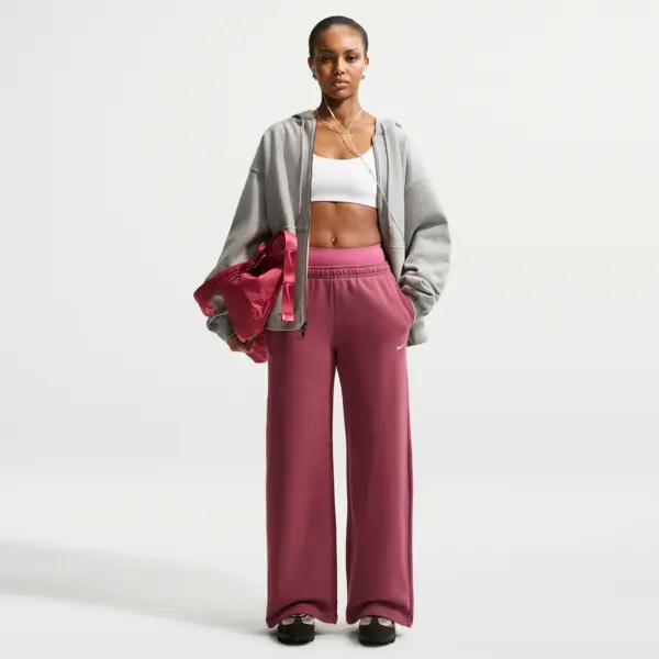 Nike Studio Fleece Medium Weight Mid-rise Wide-leg Pants - Red