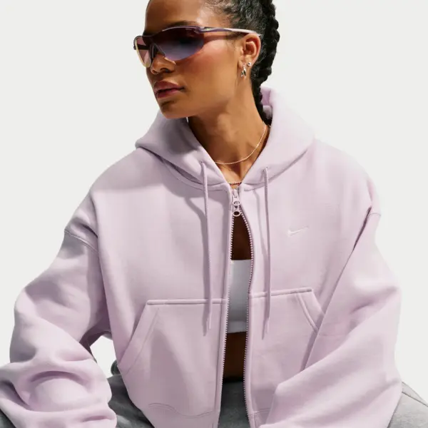 Nike Studio Fleece Medium Weight Oversized Full-zip Cropped Hoodie - Purple