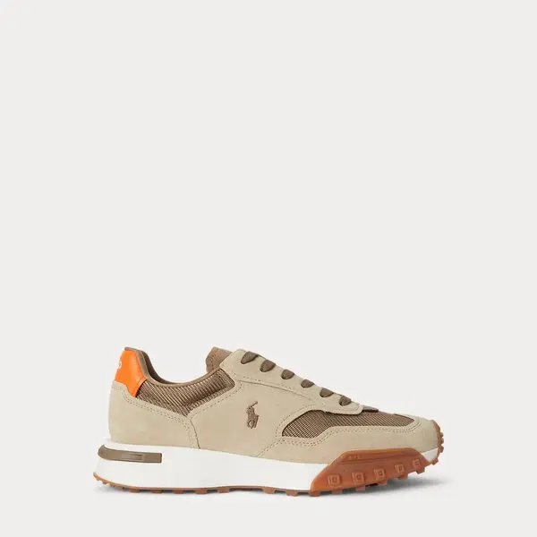 Ralph Lauren Eldridge Suede-paneled Lace-up Sneakers - Sepia/beige/orange