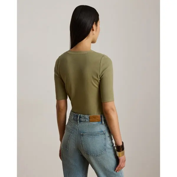 Ralph Lauren Lace-up Ribbed Elbow-sleeve Tee