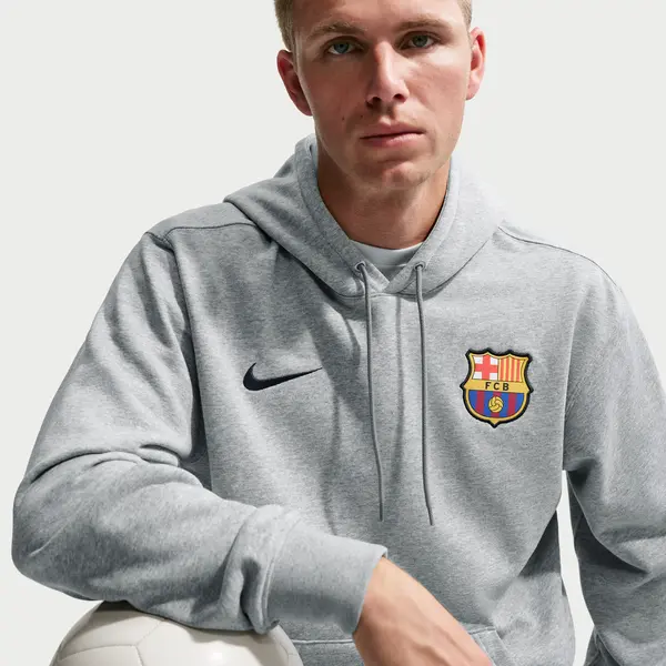 Nike Fc Barcelona Club Soccer French Terry Pullover Hoodie - Grey