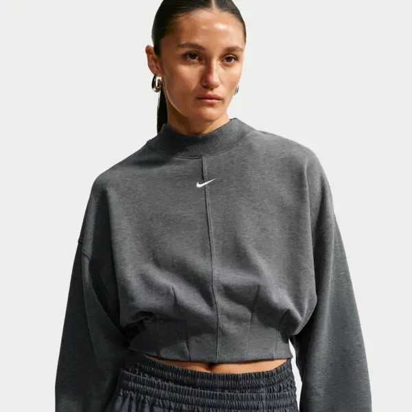 Nike Studio Fleece Lightweight Oversized Cropped Pleated Crew