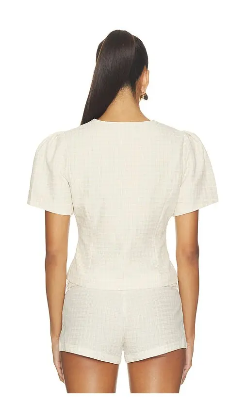 Lioness Femme Blouse Puff Sleeve Cropped Top - Beige Check