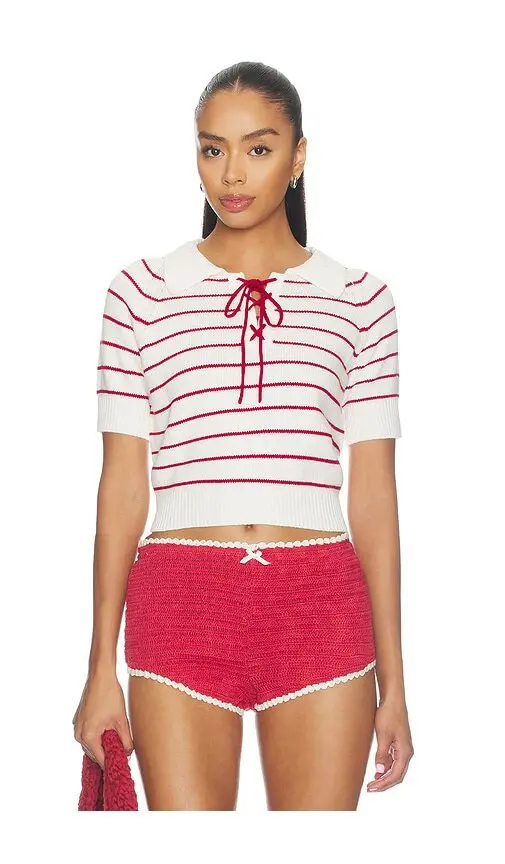 For Love & Lemons Betsy Striped Polo Tee In Multi