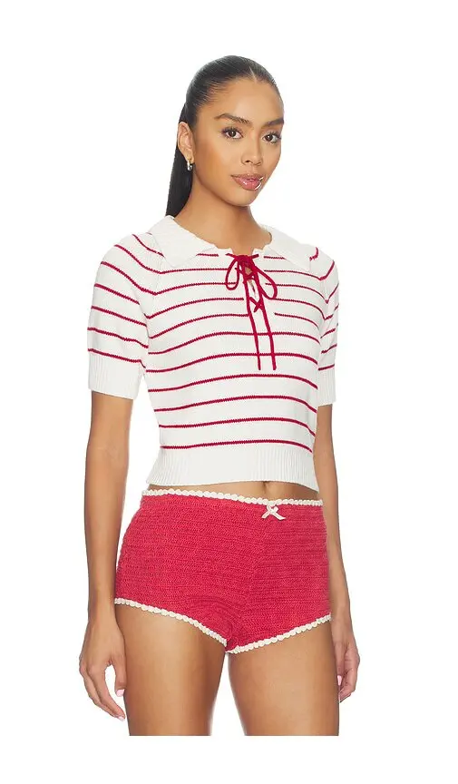 For Love & Lemons Betsy Striped Polo Tee In Multi