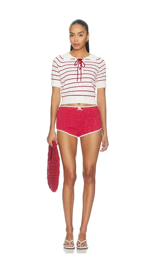 For Love & Lemons Betsy Striped Polo Tee In Multi
