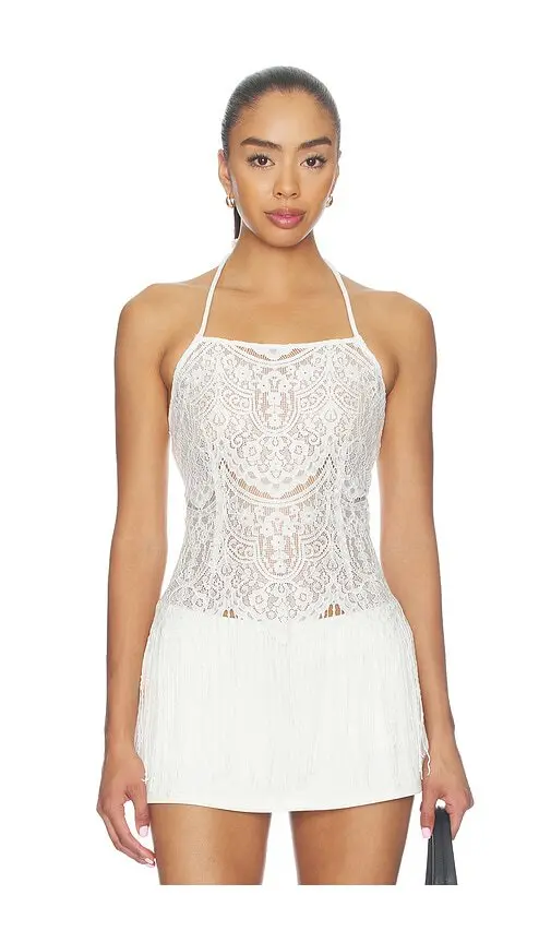 For Love & Lemons Siren Fringe Top In White