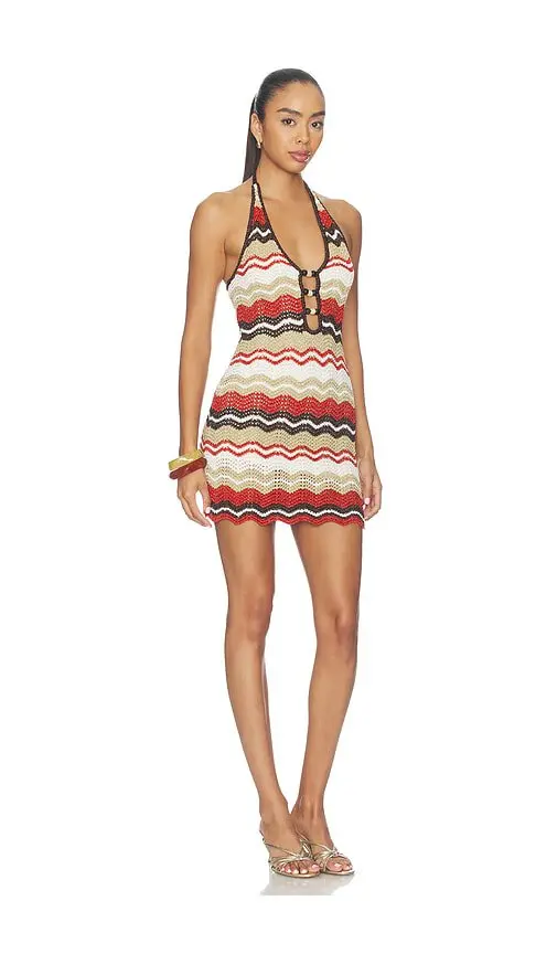 RUNAWAY THE LABEL Vernanza Halter Knit Mini Dress In Orange