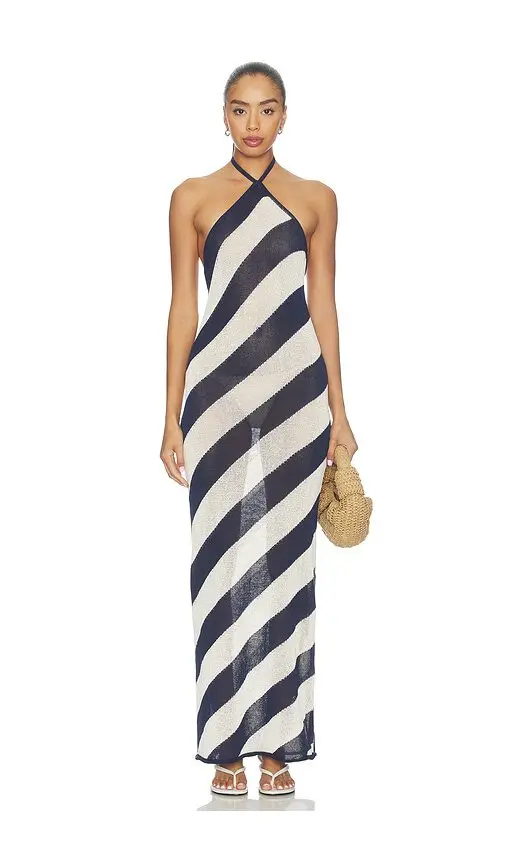 SEROYA Dree Knit Maxi Dress In Navy,cream - Navy & Eggshell