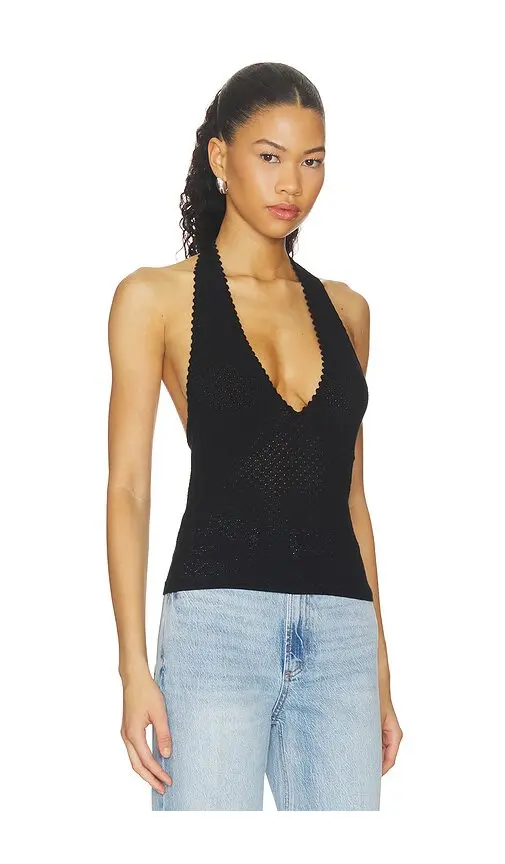 Alice + Olivia Pearl Pointelle Tie Back Halter Top