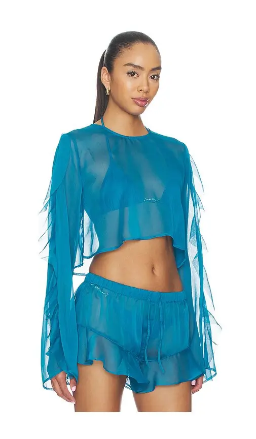 SHANI SHEMER Thoma Cropped Shirt In Blue