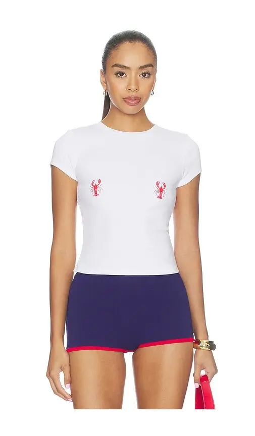 Superdown Trysta Baby Tee In White - Lobsters