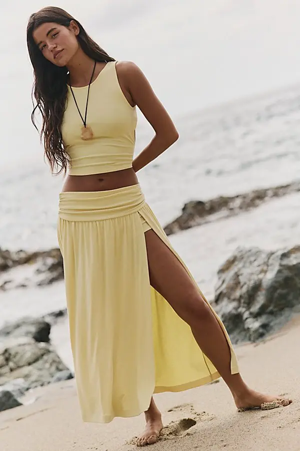 Free People Arabella Skirt Set With Cutout Back Tank And Flowy Midi Skirt