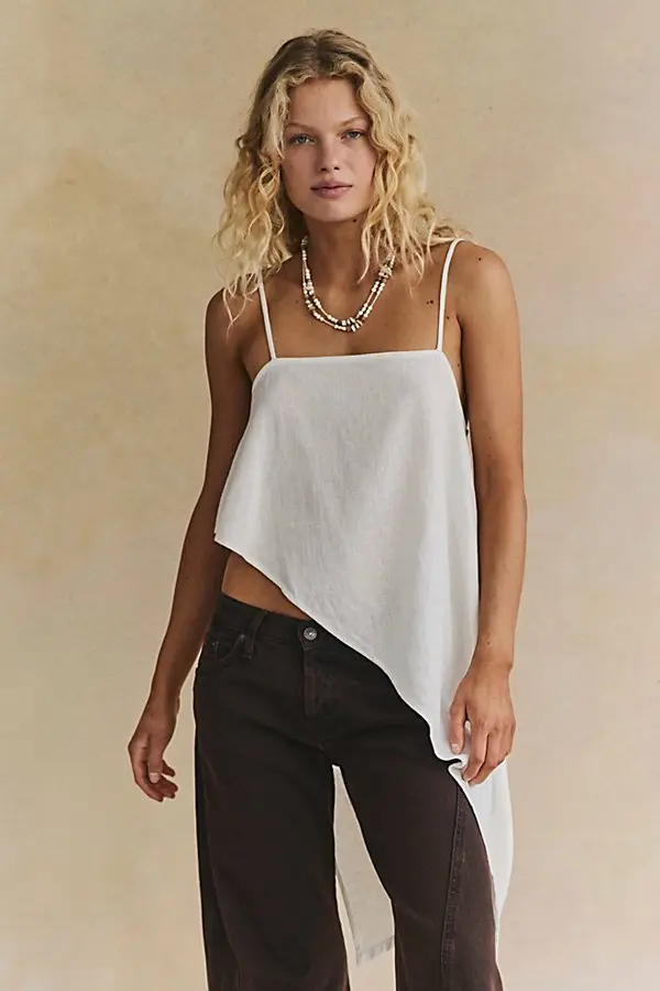 Free People Sandshell Linen Delia Top - Clean Ivory