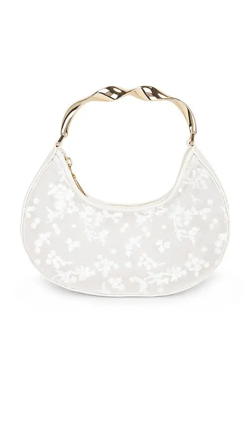 Simkhai Nixi Floral Embroidered Mesh Twist Handle Bag In White