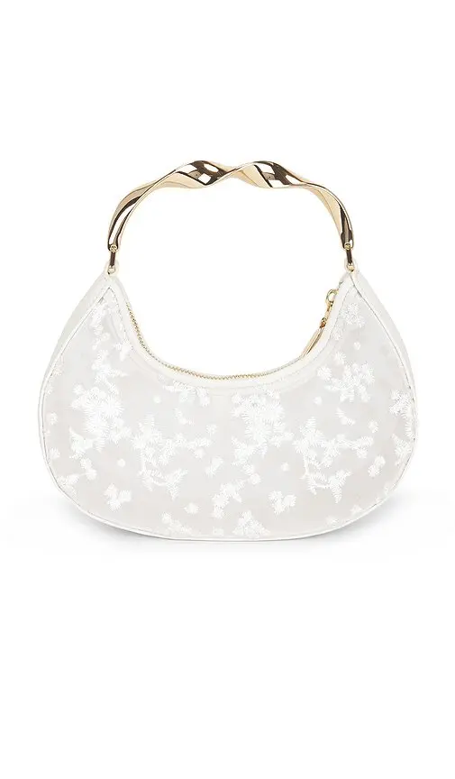 Simkhai Nixi Floral Embroidered Mesh Twist Handle Bag In White
