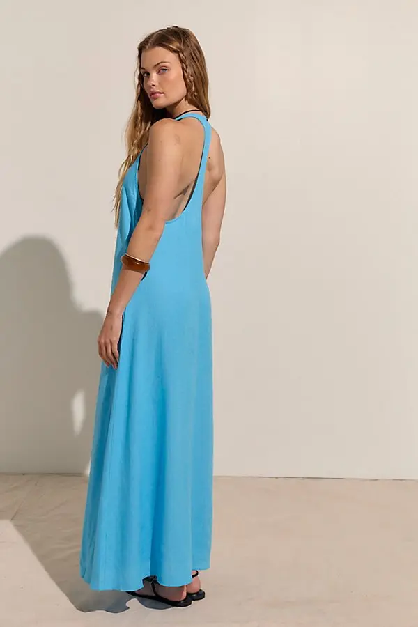 Free People Sandshell Linen Easy Does It Maxi Dress - Splish Splash