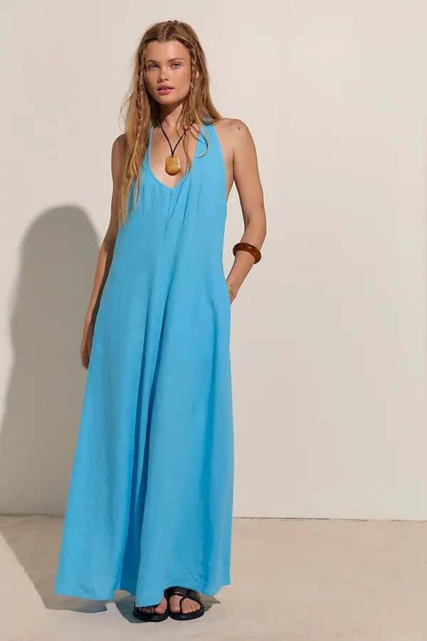 Free People Sandshell Linen Easy Does It Maxi Dress - Splish Splash