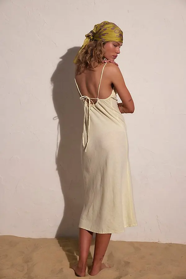 Free People Sandshell Linen Omnia Midi Slip Dress - Limon Ice