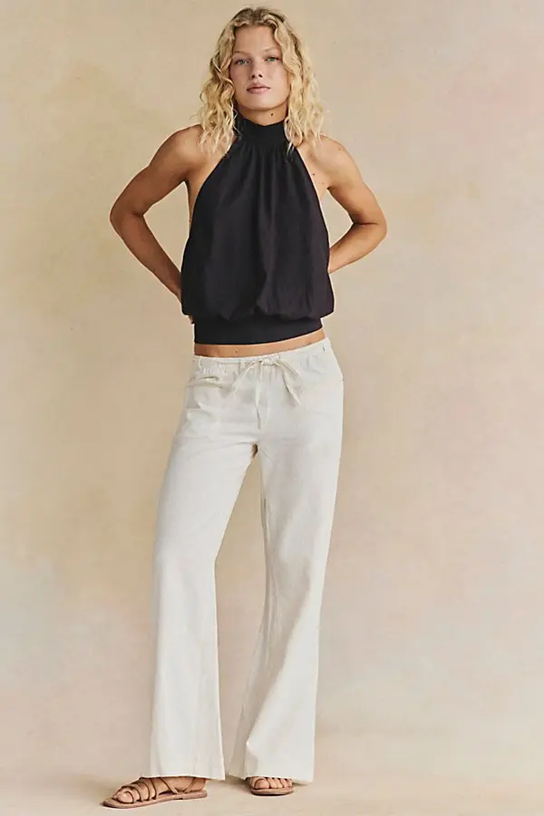 Free People Sandshell Linen Rosie Top - Bitter Bark