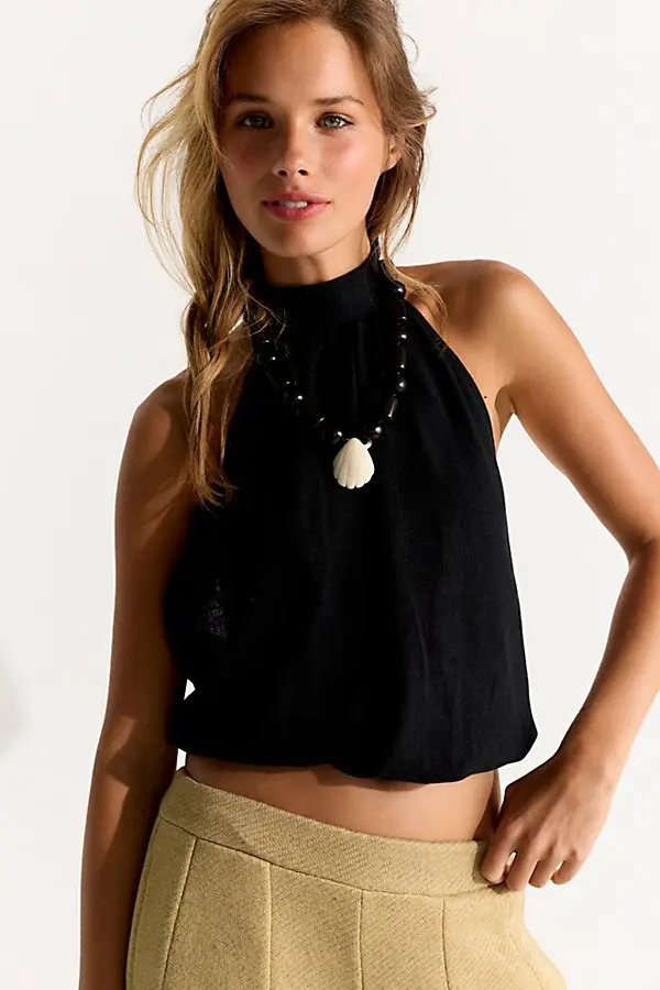 Free People Sandshell Linen Rosie Top - Black