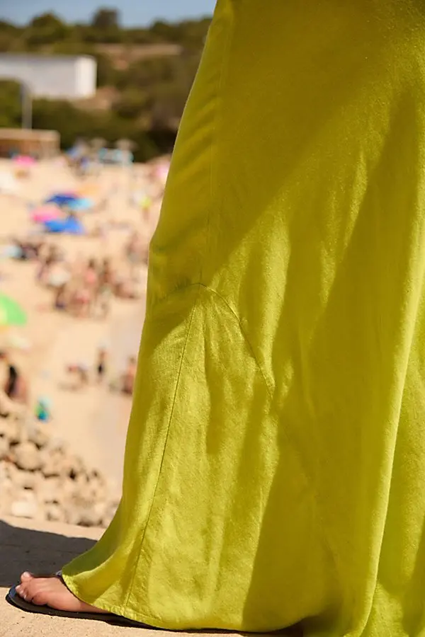 Free People Sandshell Linen Kayla Convertible Maxi Skirt - Leafed Lime