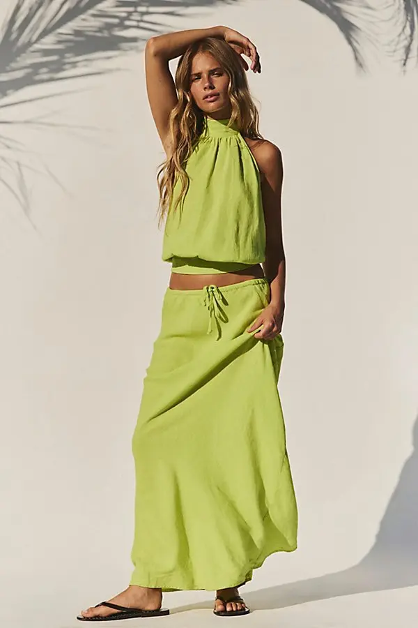 Free People Sandshell Linen Kayla Convertible Maxi Skirt - Leafed Lime