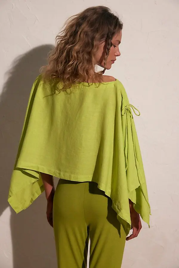 Free People Sandshell Linen Coralyn Convertible Cape Top - Leafed Lime