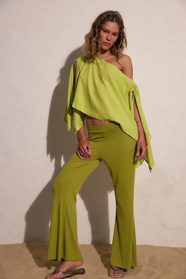 Free People Sandshell Linen Coralyn Convertible Cape Top - Leafed Lime