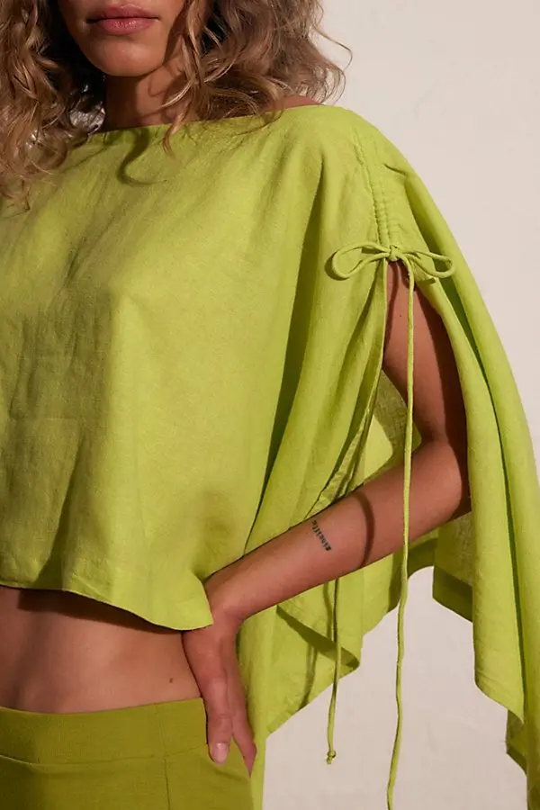 Free People Sandshell Linen Coralyn Convertible Cape Top - Leafed Lime