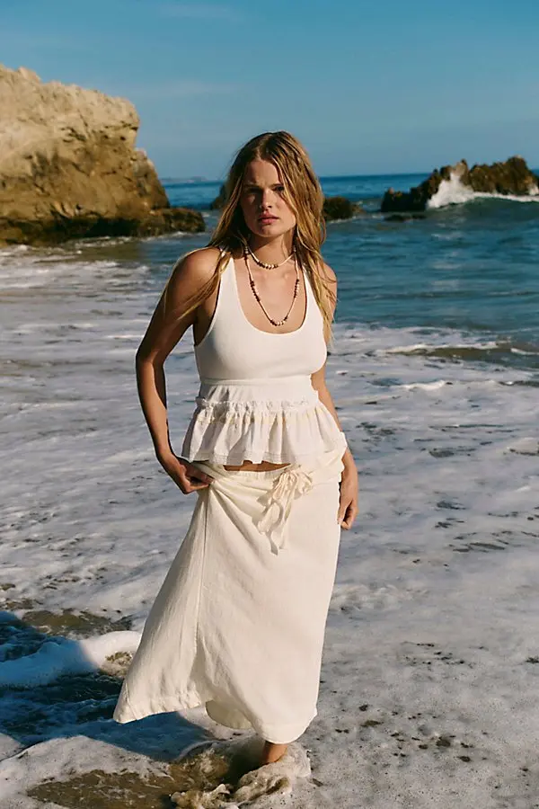 Free People Sandshell Linen Blossom Maxi Skirt - Moonglow