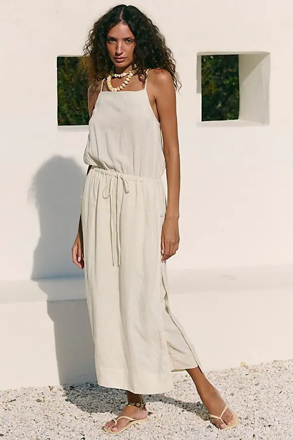 Free People Sandshell Linen Tanner Skant Jumpsuit - Wet Plaster