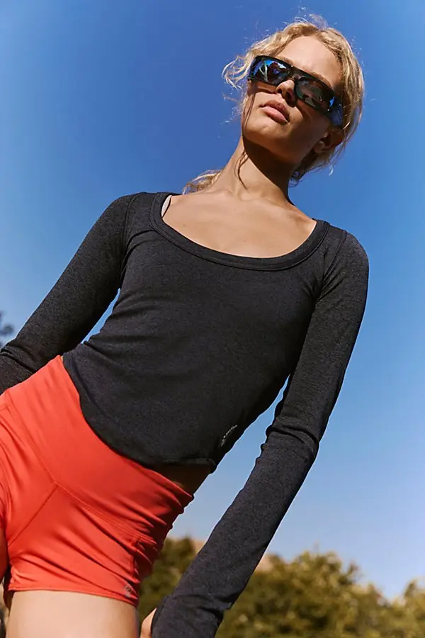 Free People Up Next Scoop Long Sleeve Top - Black