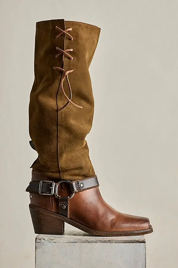 Free People We The Free Dakota Tall Suede And Leather Boots - Brown Combo