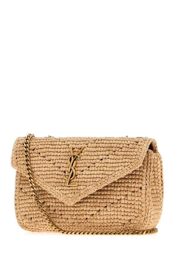 Saint Laurent Raffia Mini Loulou Shoulder Bag - Brown