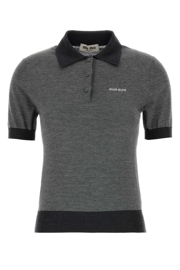 Miu Miu Embroidered Cashmere Blend Polo Shirt