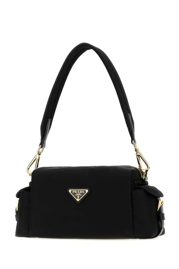Prada Canvas Shoulder Bag With Golden Metal Finishing