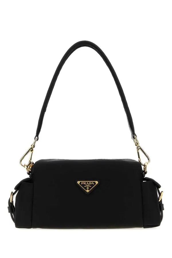 Prada Canvas Shoulder Bag With Golden Metal Finishing - Black