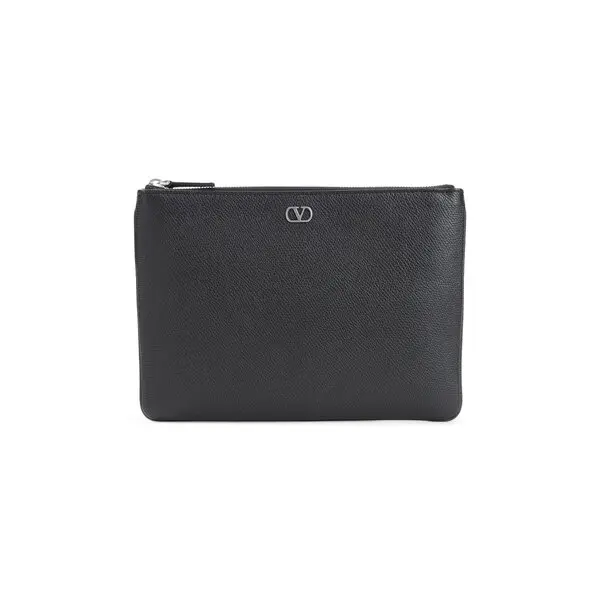 Valentino Garavani Grained Leather Pouch With Vlogo Signature - Black