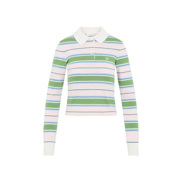 Celine Striped Cotton Polo Knit Sweater - Green