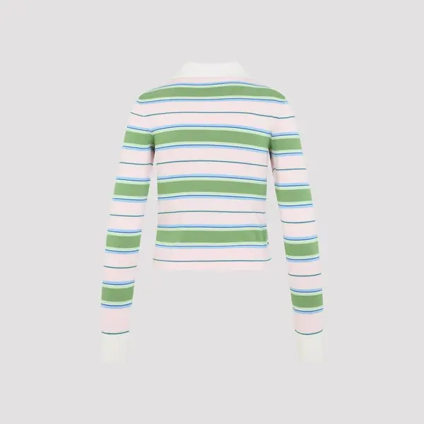 Celine Striped Cotton Polo Knit Sweater - Green