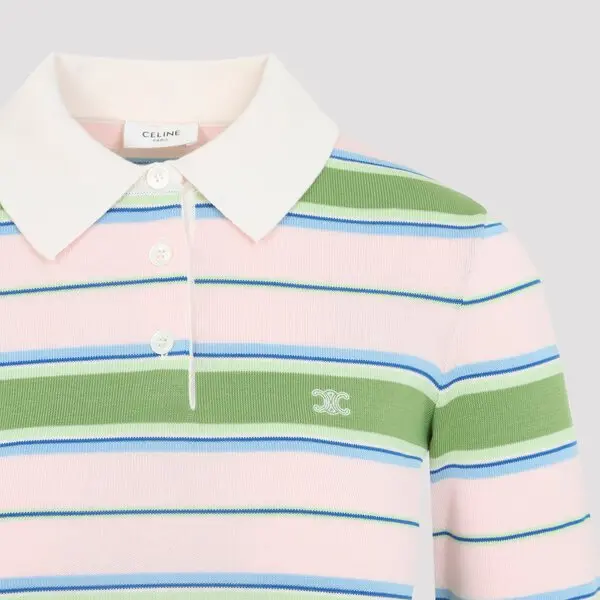 Celine Striped Cotton Polo Knit Sweater - Green
