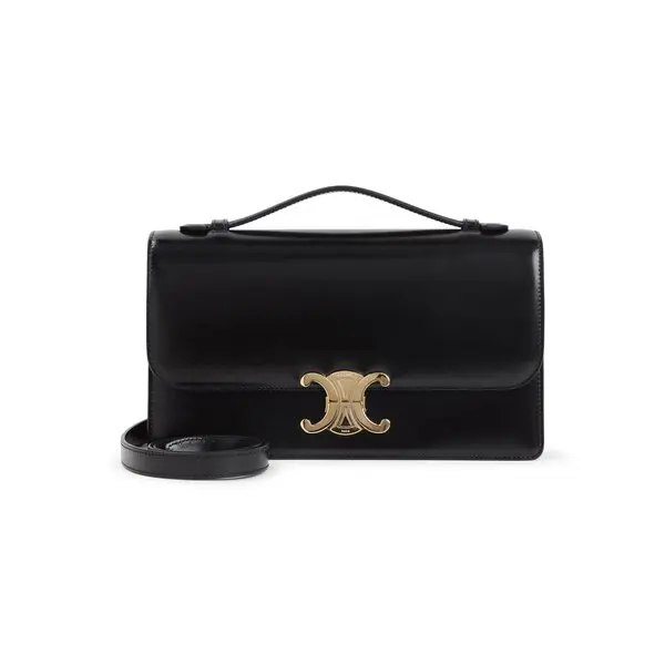 Celine Medium Triomphe Folio In Calfskin - Black