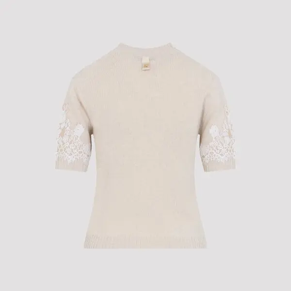 Alberta Ferretti Knit T-shirt With Lace Inserts
