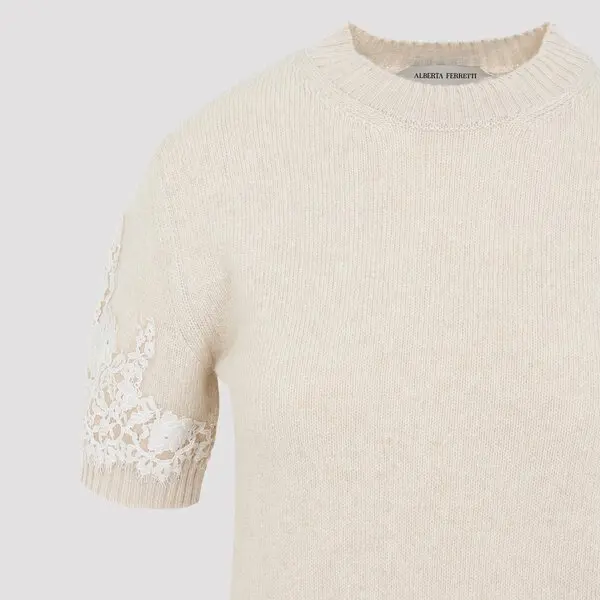 Alberta Ferretti Knit T-shirt With Lace Inserts