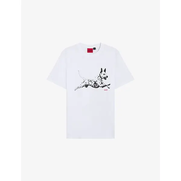 Hugo Dalmatian-print Short-sleeved Cotton-jersey T-shirt - Natural